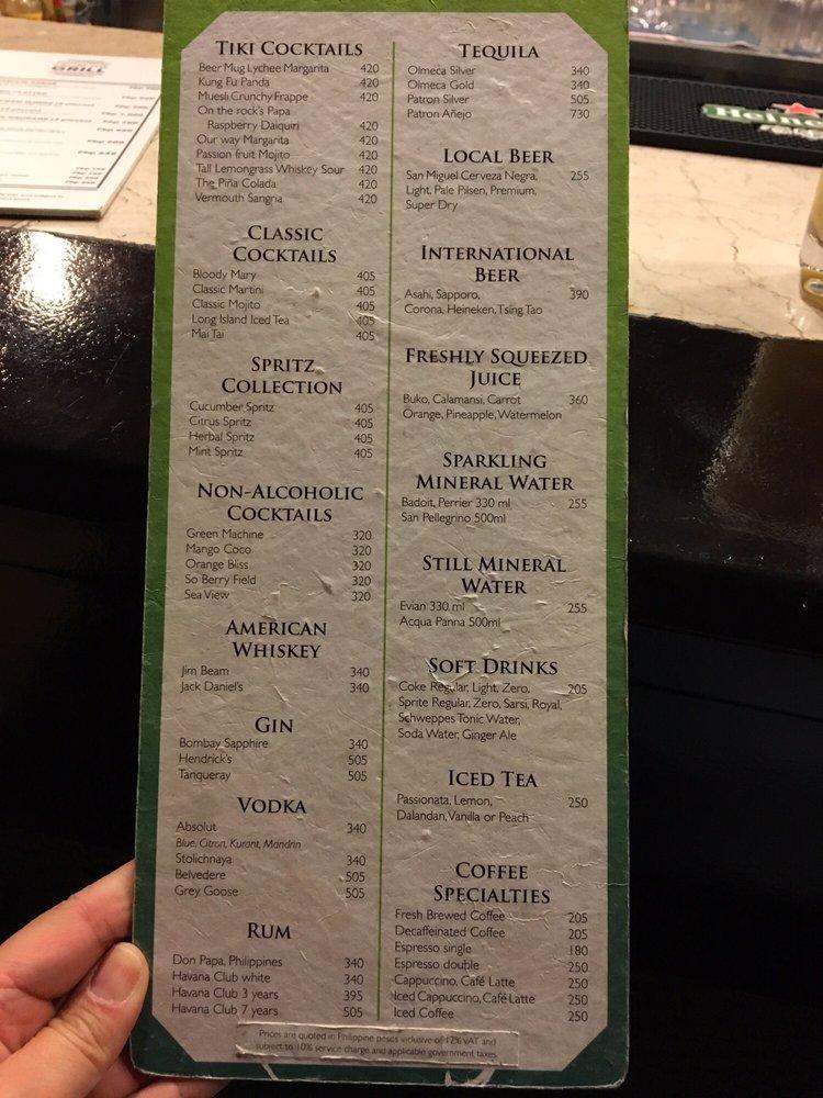 Menu at Pool Bar, Mandaluyong