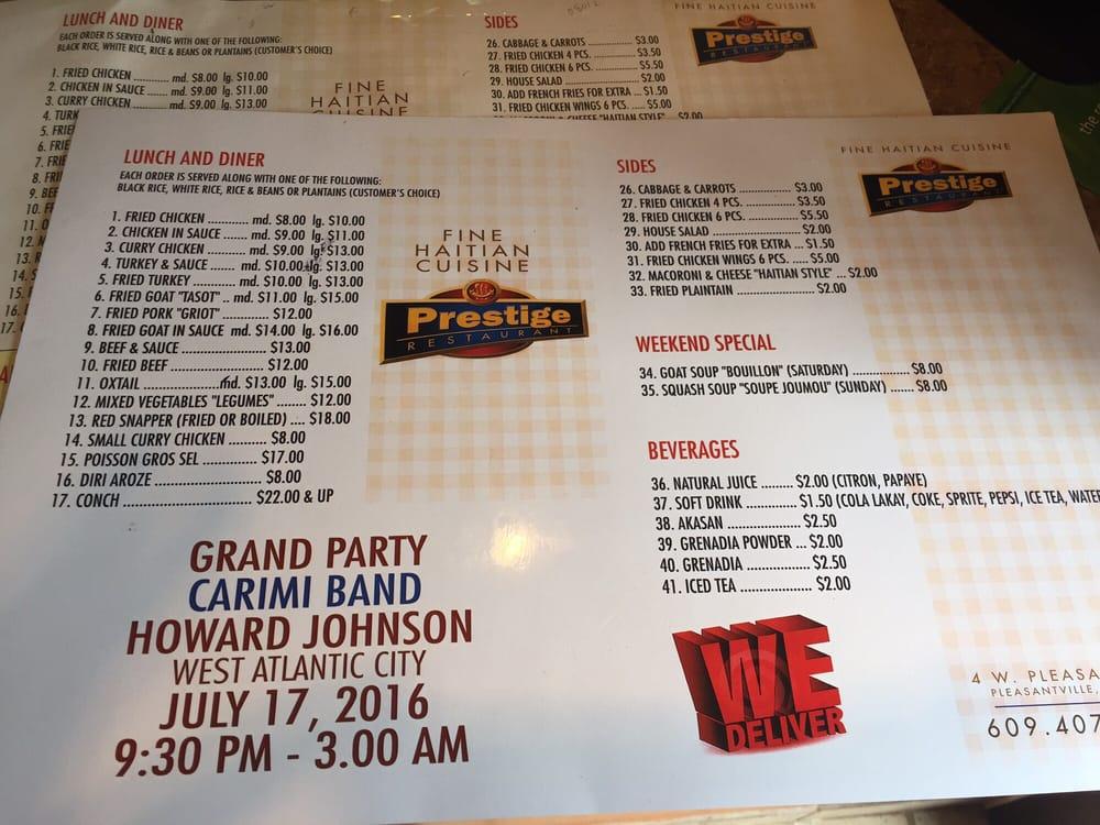 Menu at Prestige Restaurant, Pleasantville