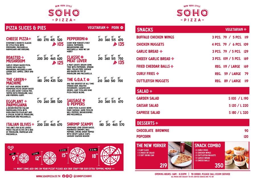Menu at Soho Pizza (The Commons Saladaeng) restaurant, Bangkok, No. M18