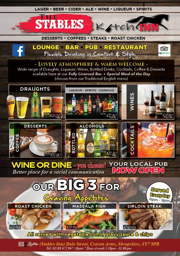 Menu at Stables Inn pub & bar, Craven Arms