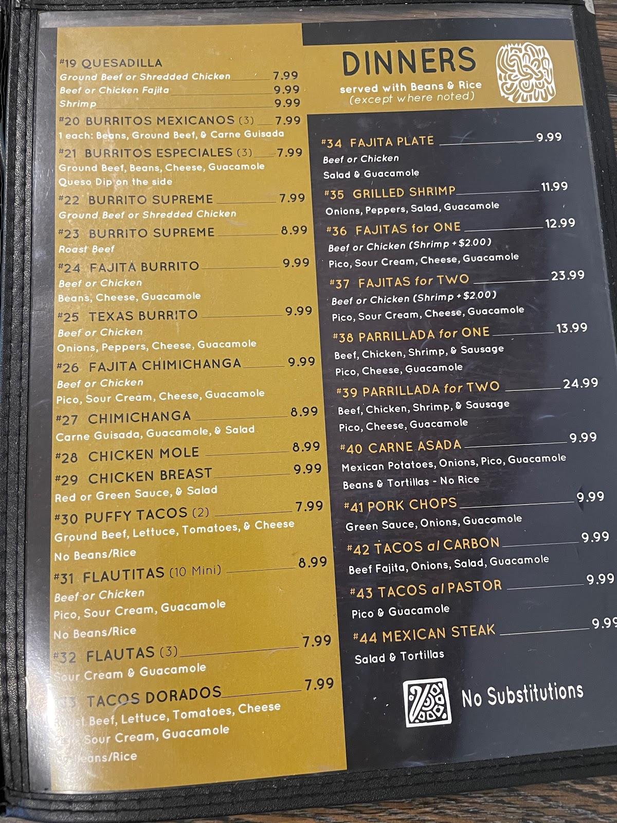 Menu at Taco Loco restaurant, Hamilton