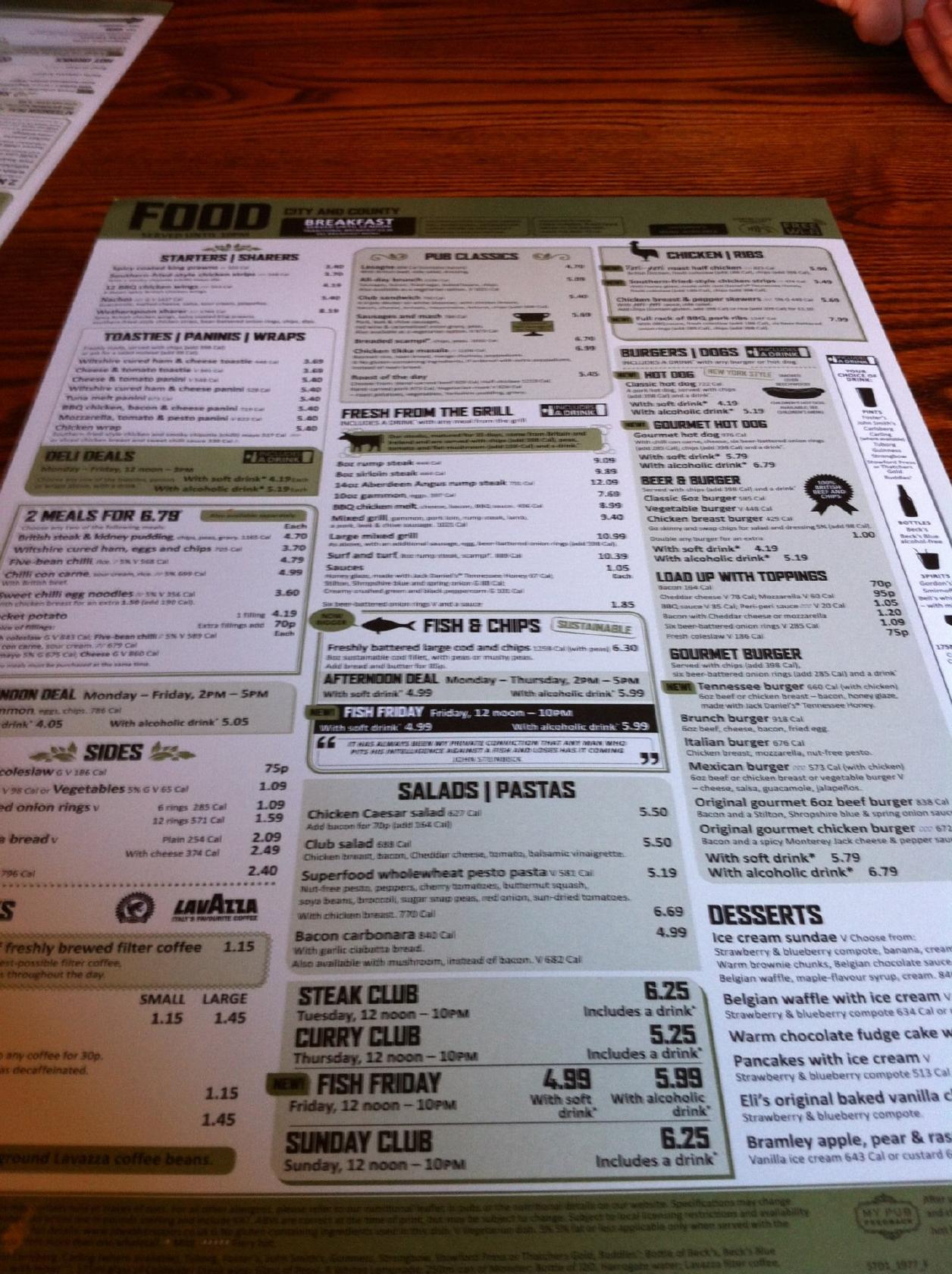Menu at The City & County - JD Wetherspoon pub & bar, Goole