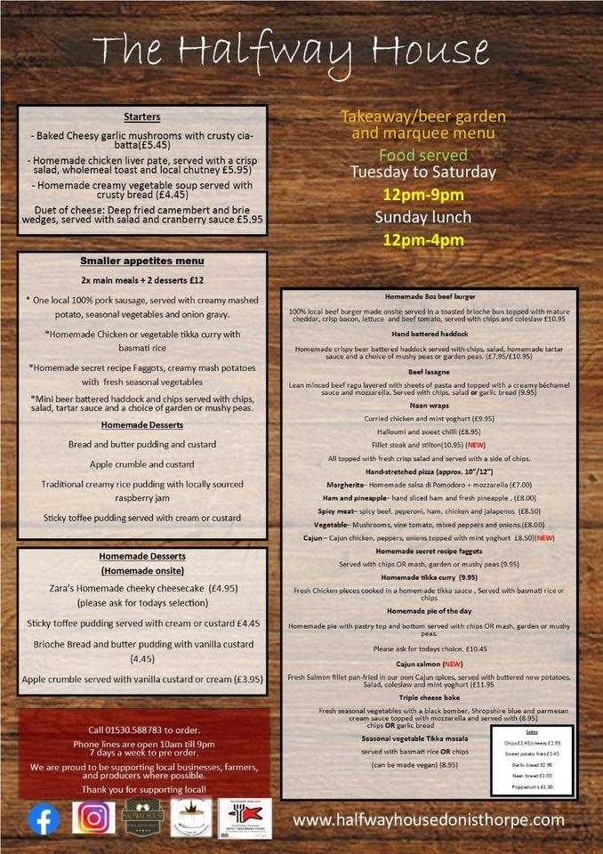 Menu at The Halfway House restaurant, Oakthorpe and Donisthorpe