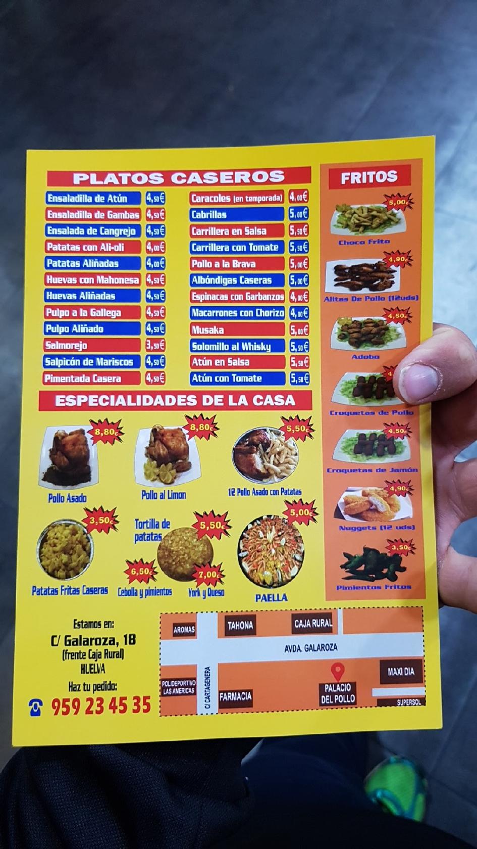 Carta del restaurante Asador Palacio del Pollo, Huelva