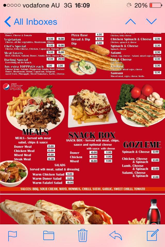 Menu at Darling Kebab and Pizza House pizzeria, Swan View
