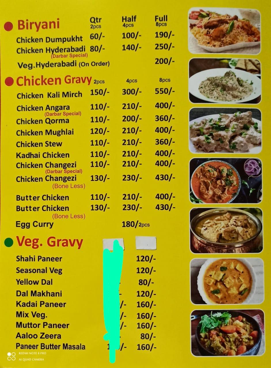 Menu at Delhi Darbar Restaurant, New Delhi, Main