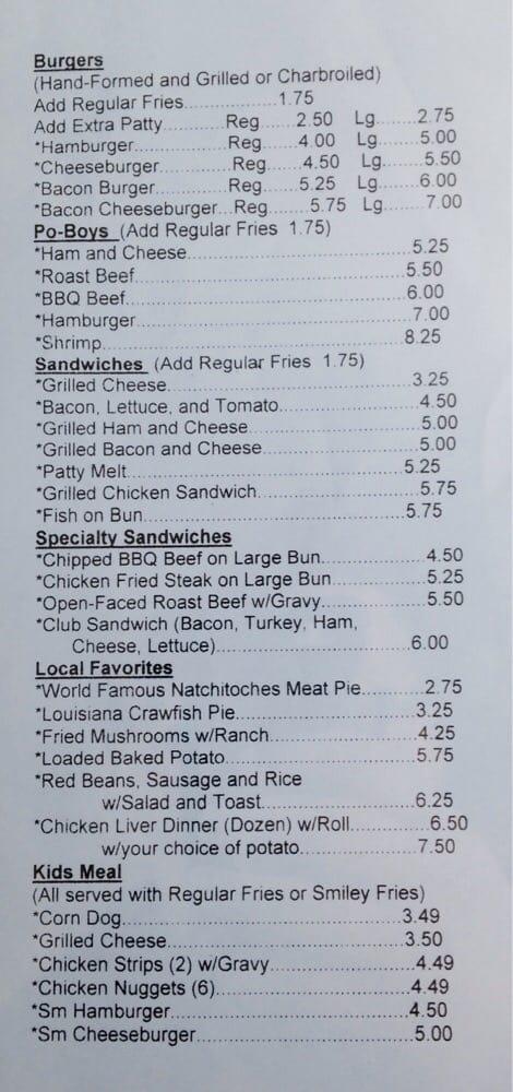 Menu at Embers Restaurant of La Inc, Winnfield