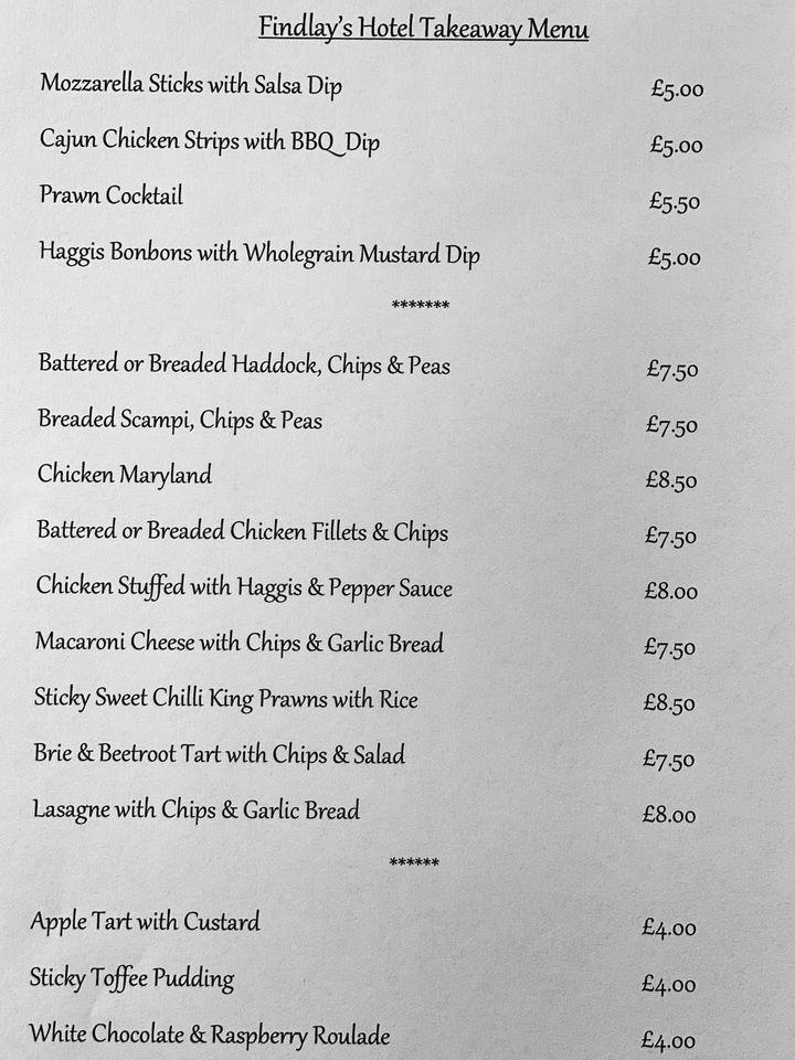 Menu at Findlay's Hotel & Restaurant, Fraserburgh