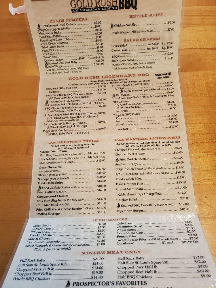 Menu at Gold Rush BBQ, Venice, 661 S Tamiami Trail