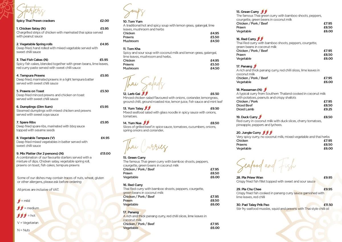 Menu at Mai Thai Kitchen restaurant, Waltham Cross