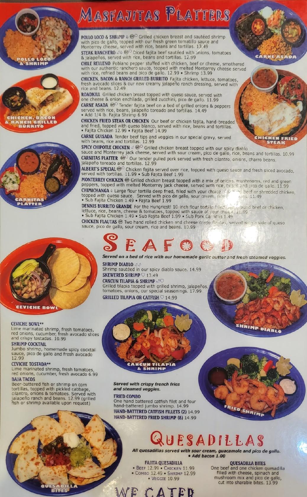 Menu at Masfajitas restaurant, Georgetown, Williams Dr #102