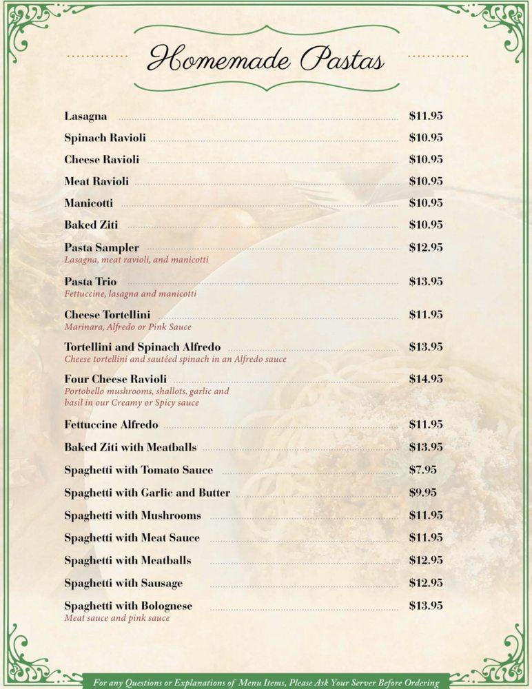 Menu at Pastafina desserts, Cave Springs, E Lowell Ave