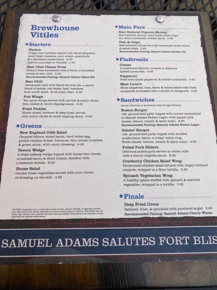 Menu at Samuel Adams Brewhouse pub & bar, Fort Bliss