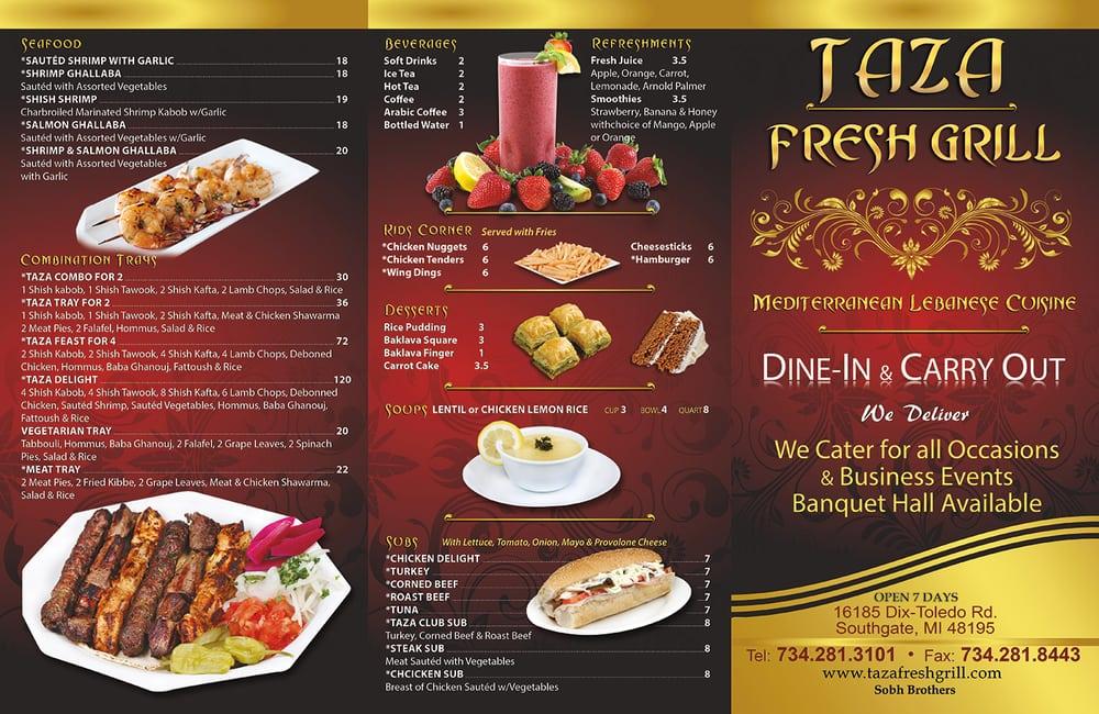 Menu at Taza Fresh Grill restaurant, Southgate