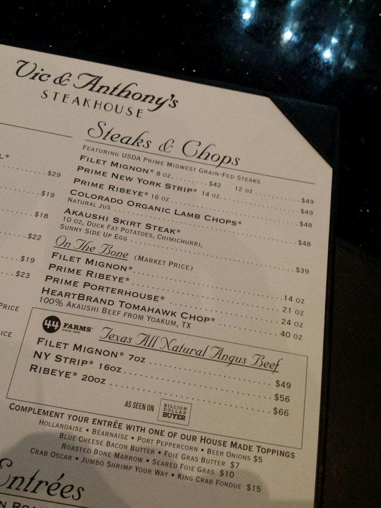 Menu at Vic & Anthony's Steakhouse, Lake Charles, Golden Nugget Blvd