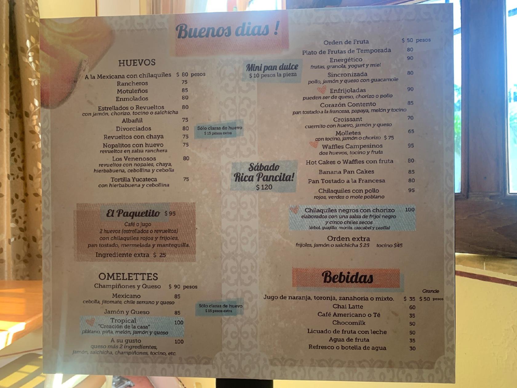 Menu at Corazón Contento restaurant, San Miguel de Cozumel, Calle 2 Nte 160