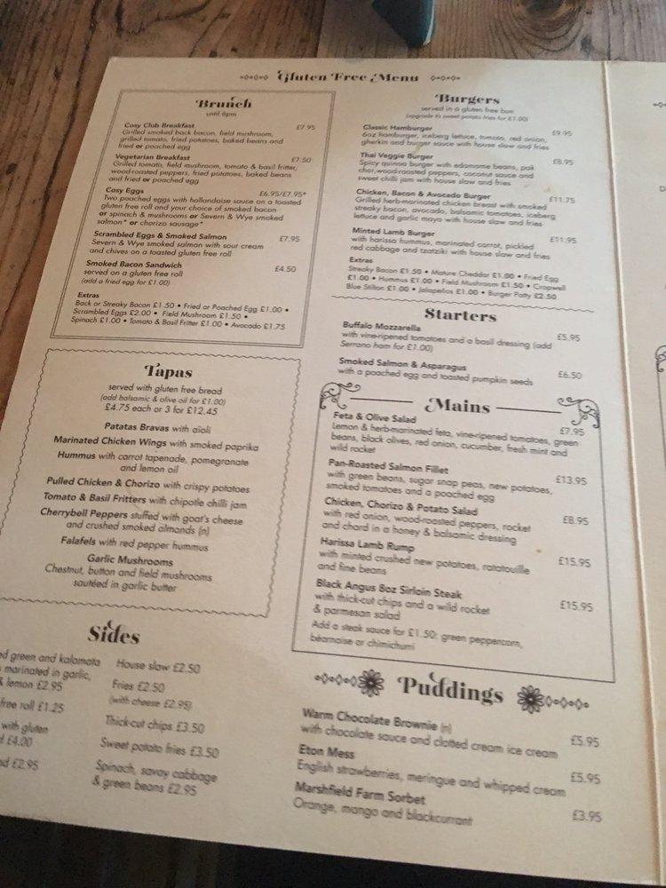 Menu at Cosy Club, Cardiff, St David's Dewi Sant