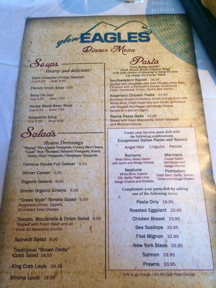Menu at Glen Eagles steakhouse, Carson City