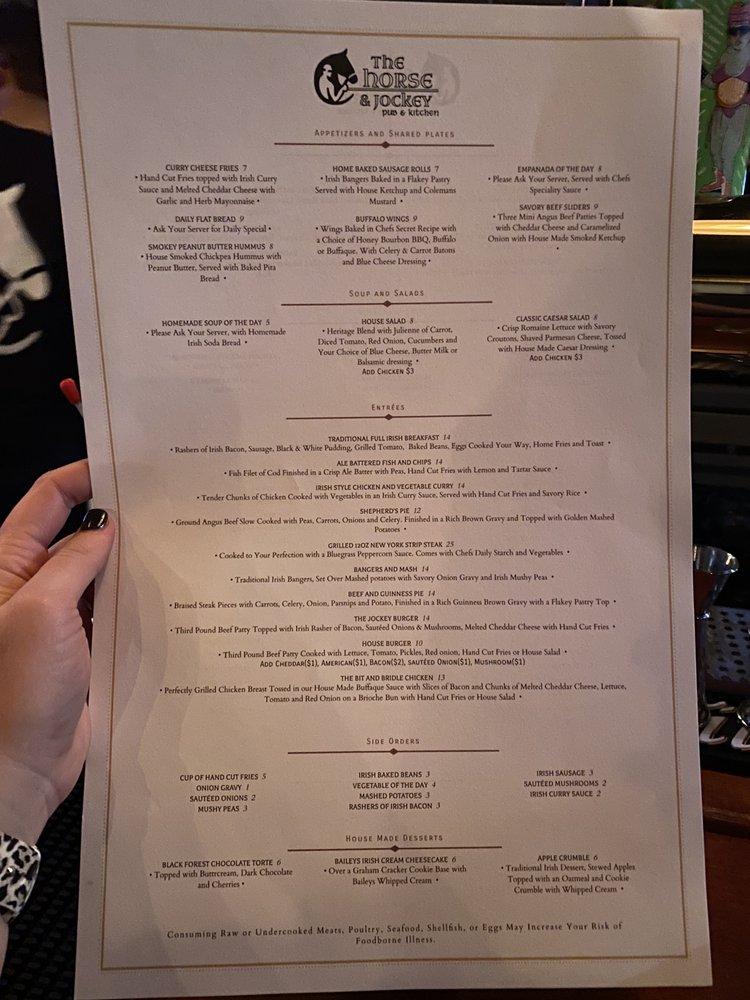 Menu at Horse and Jockey pub & bar, Lexington