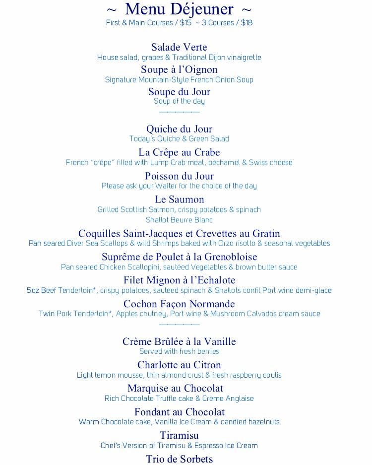 Menu at Le Yaca Virginia Beach restaurant, Virginia Beach