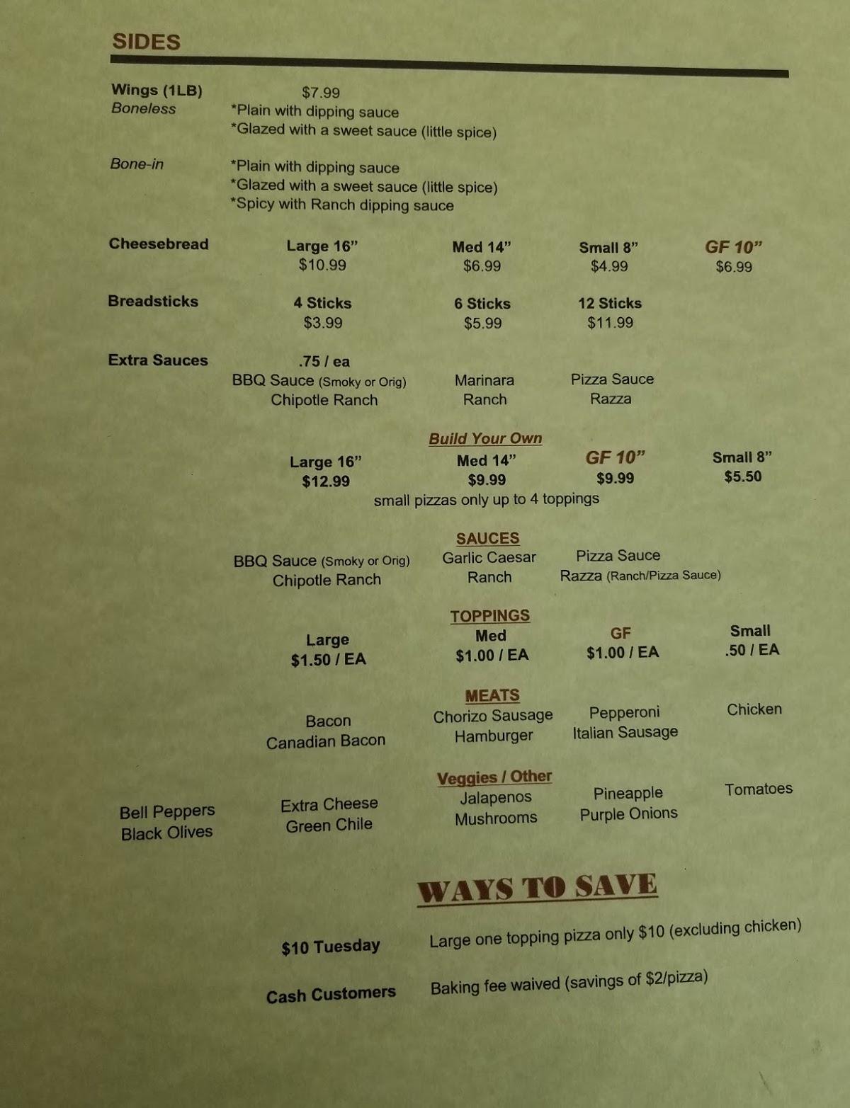 Menu at MC Pizza pizzeria, Milford