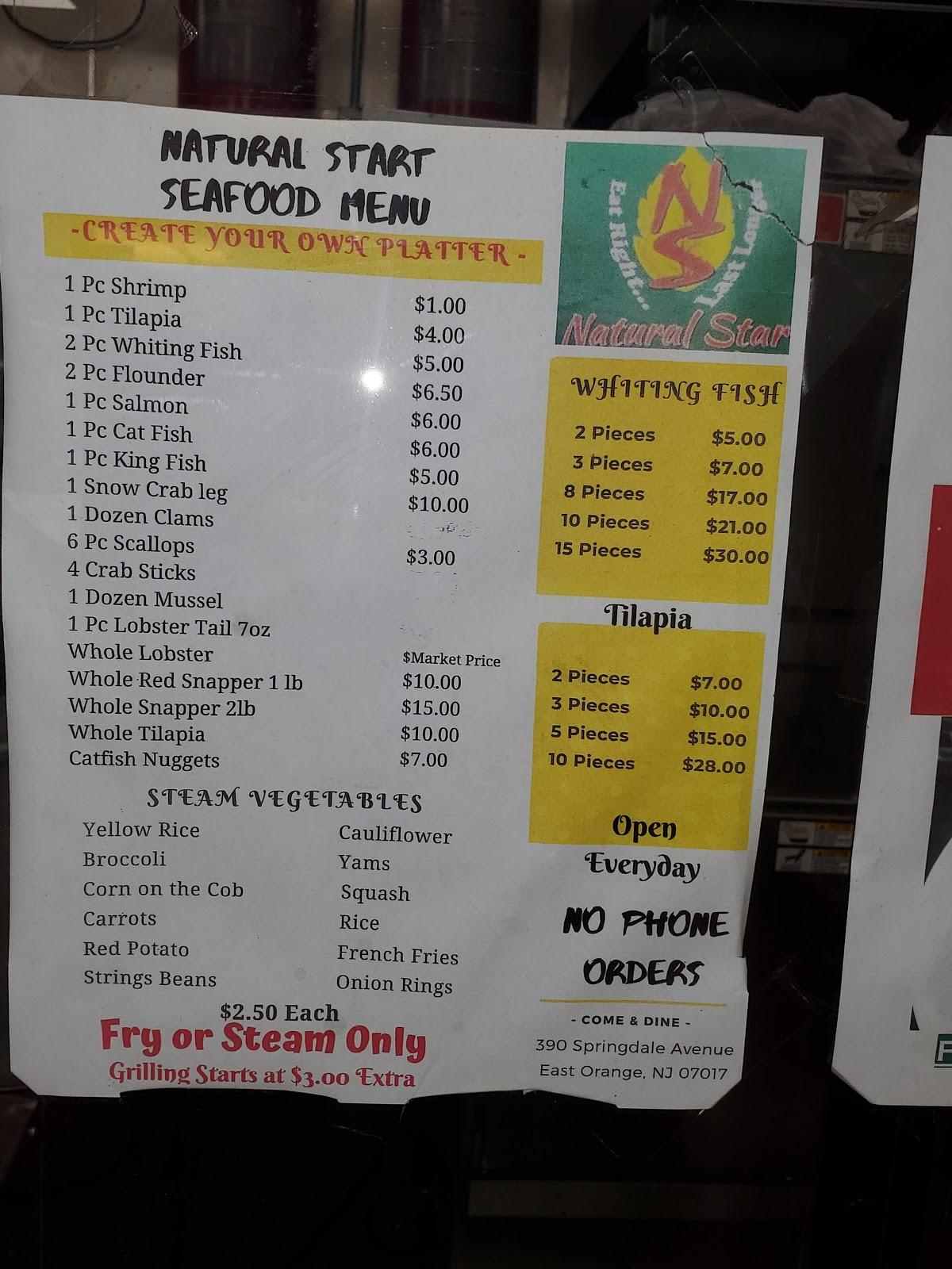 Menu at Natural Start restaurant, East Orange