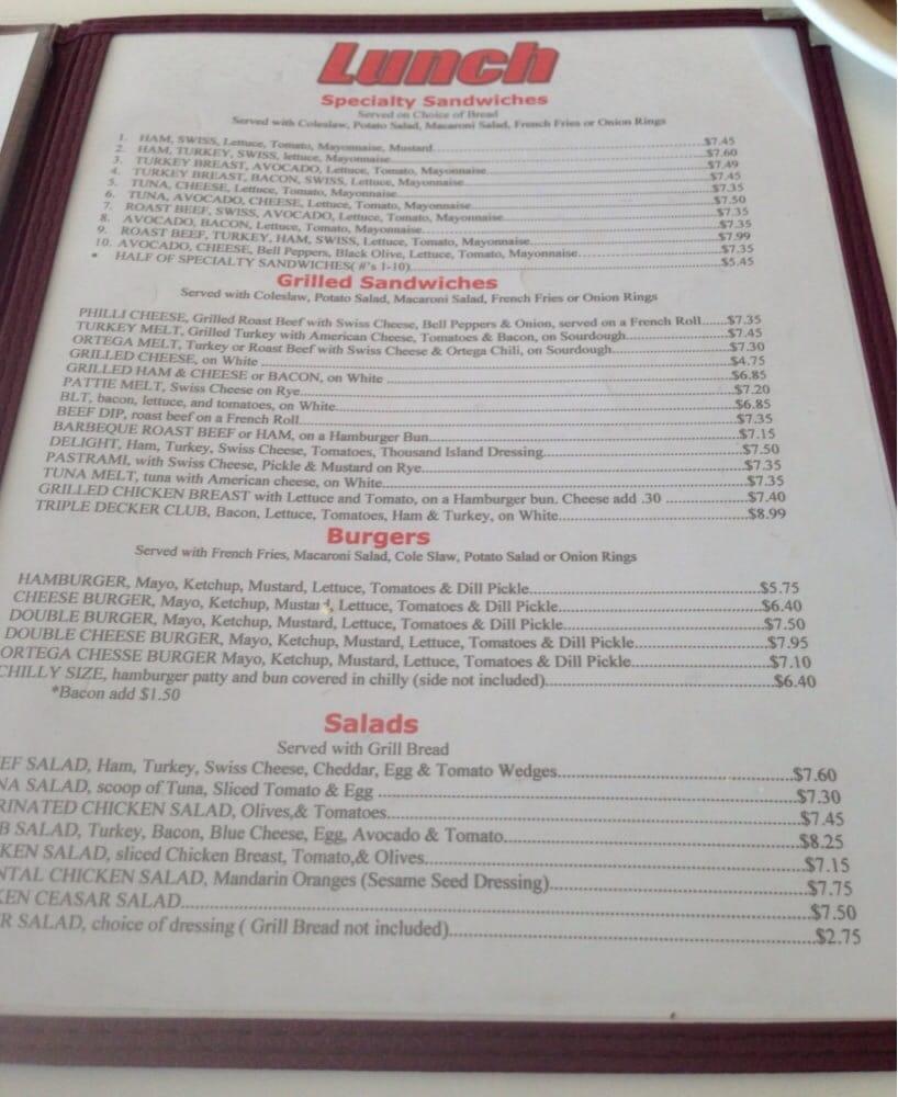 Menu at Red Hill Cafe, Santa Ana