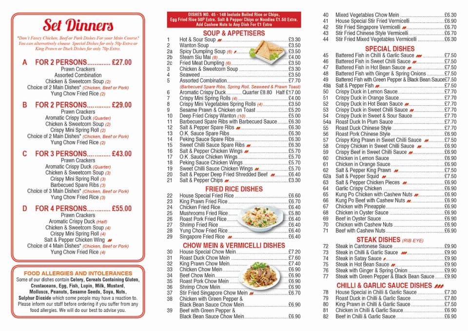 Menu at Regent House Cantonese Takeaway fast food, Barrow