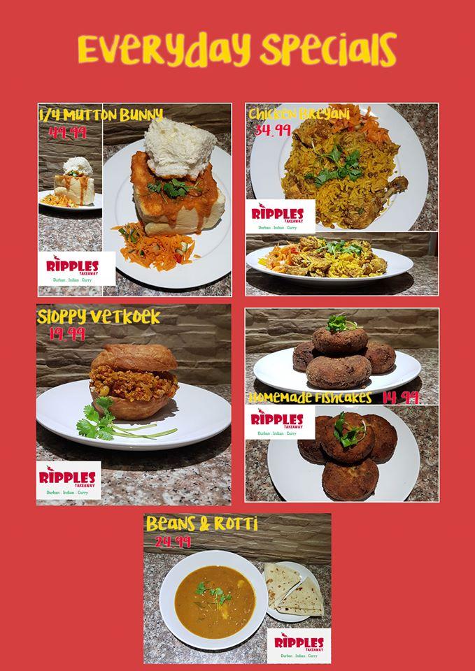 Menu at Ripples - Durban Indian Curry restaurant, Durban