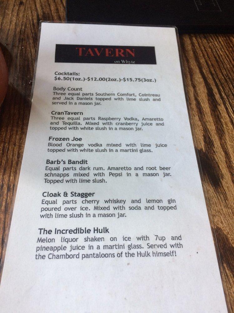 Menu at Tavern on Whyte pub & bar, Edmonton