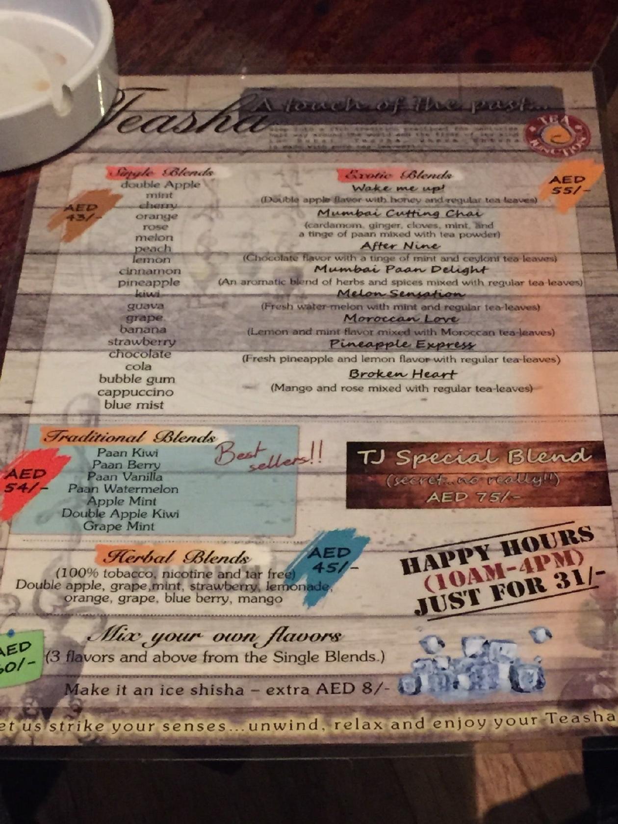 Menu at Tea Junction Cafe and Lounge, Dubai, Behind the Movenpick Hotel