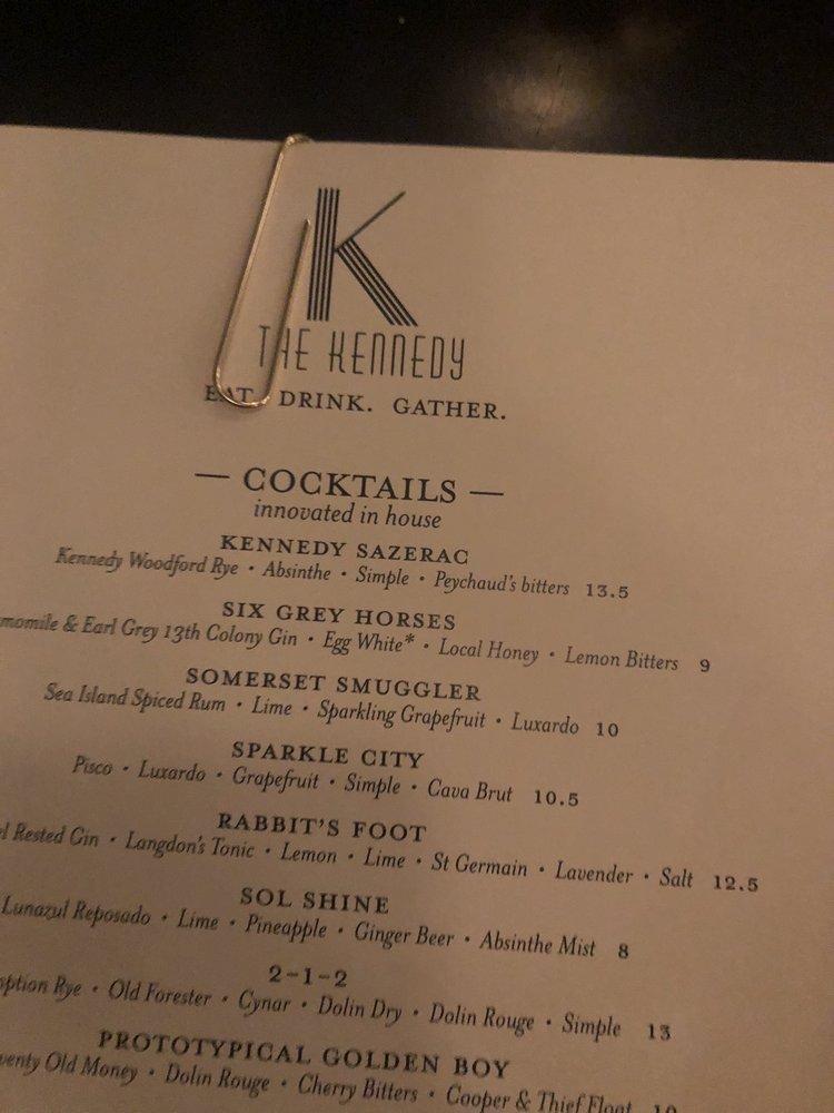 Menu at The Kennedy restaurant, Spartanburg