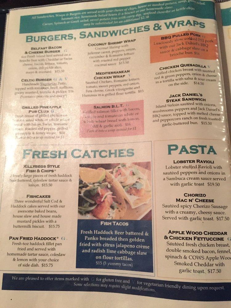 Menu at The Old Triangle pub & bar, Charlottetown