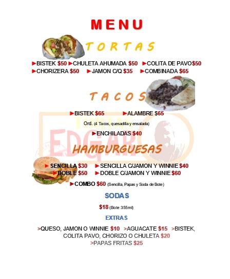 Menu at Tortas Edgar restaurant, Ciudad Juarez