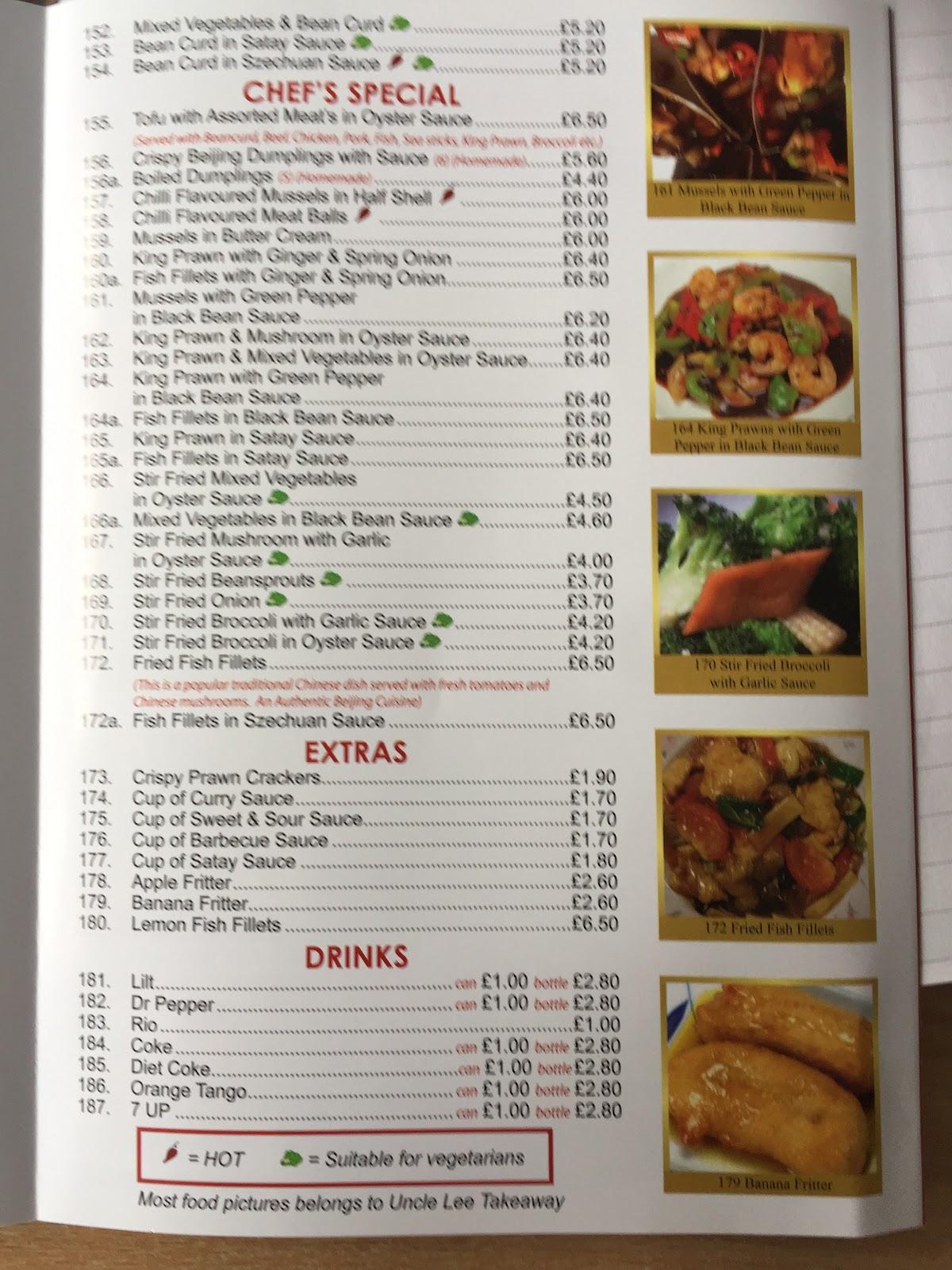 Menu at Uncle Lee restaurant, Bristol