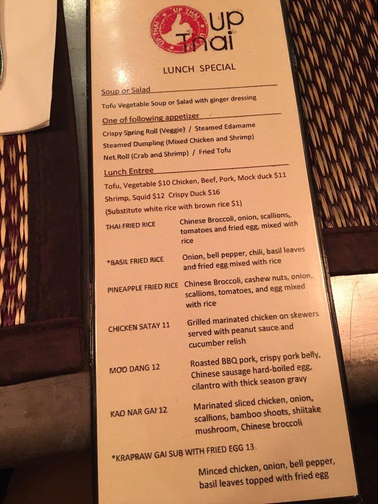 Menu at Up Thai restaurant, New York City