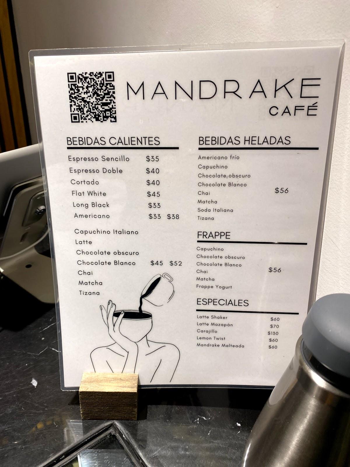 Carta de Café Mandrake, Ciudad de México, Av. Insurgentes Sur 608