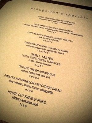 Menu at Cotton Row restaurant, Huntsville