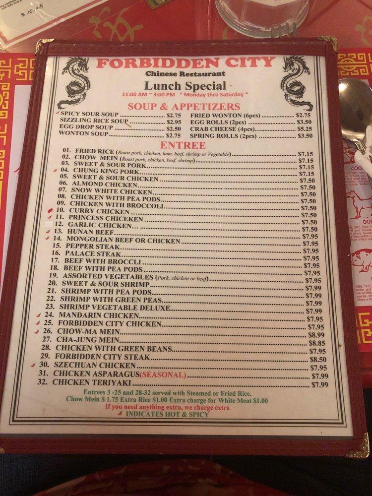 Menu at Forbidden City Chinese Restaurant, Saginaw
