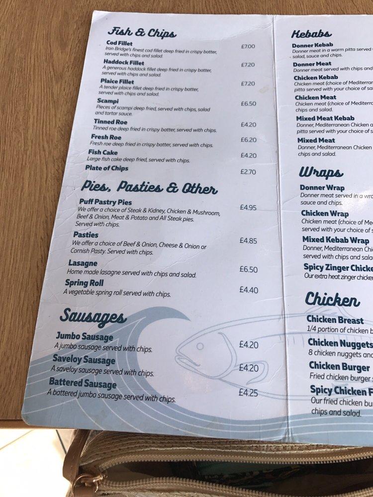 Menu at The Ironbridge Fish & Chips restaurant, Telford