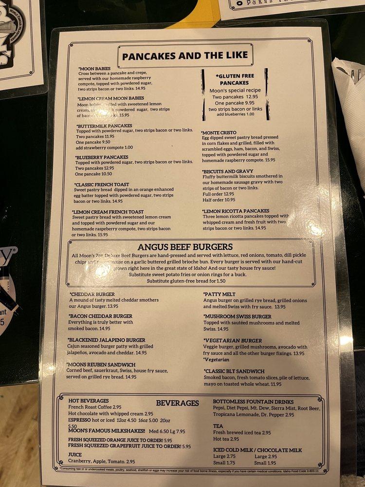 Menu at Moon's Kitchen Cafe, Boise, 712 W Idaho St
