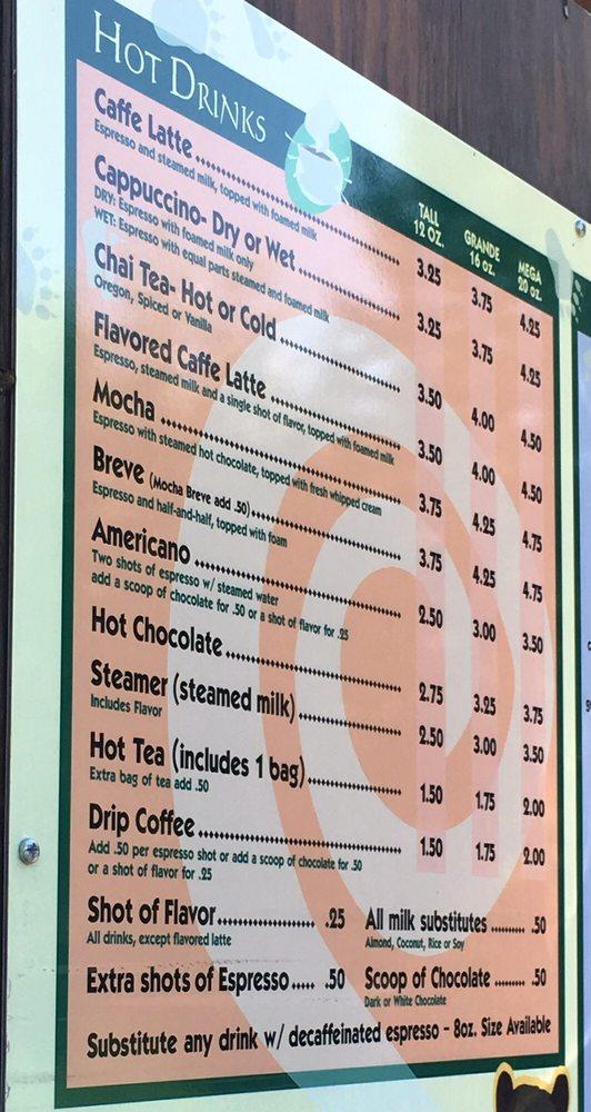 Menu at Black Bear Coffee Company cafe, Anchorage