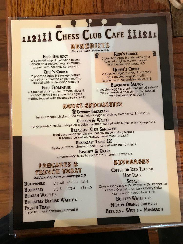 Menu at Chess Club Cafe, Blanco