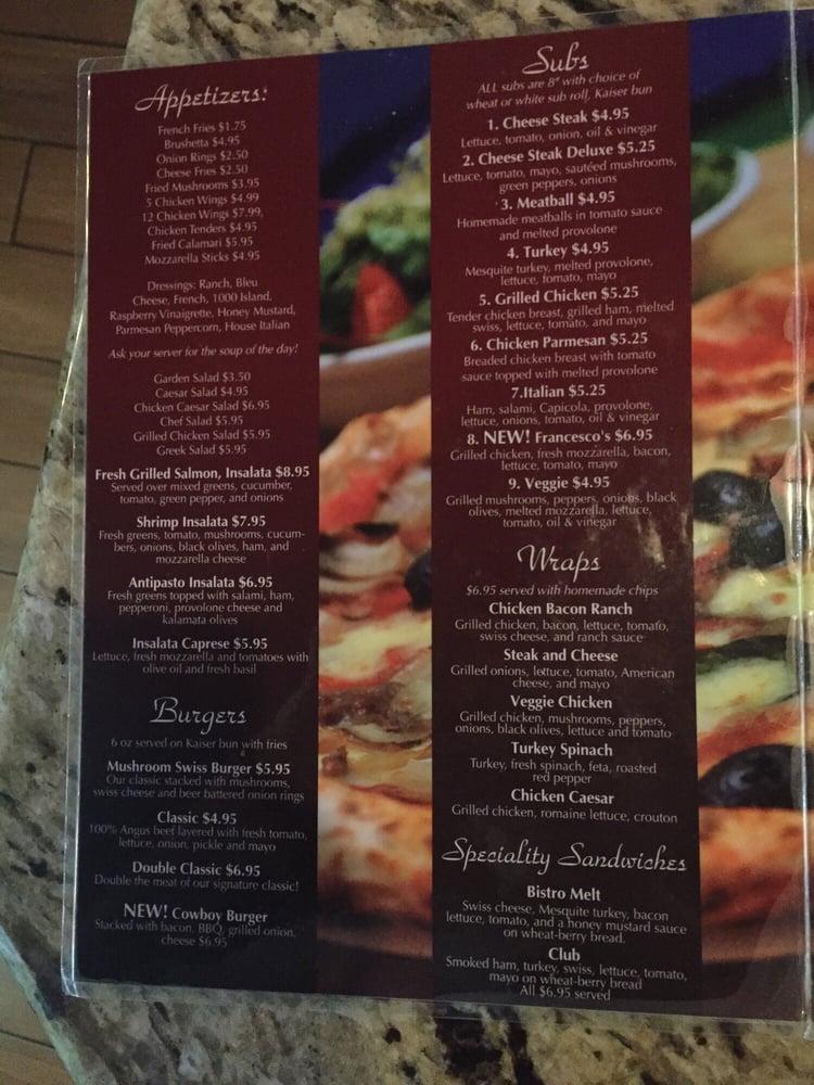 Menu at Francesco's restaurant, Bridgewater