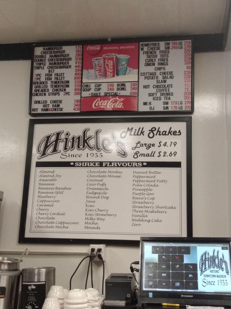 Menu at Hinkle's Sandwich Shop restaurant, Madison