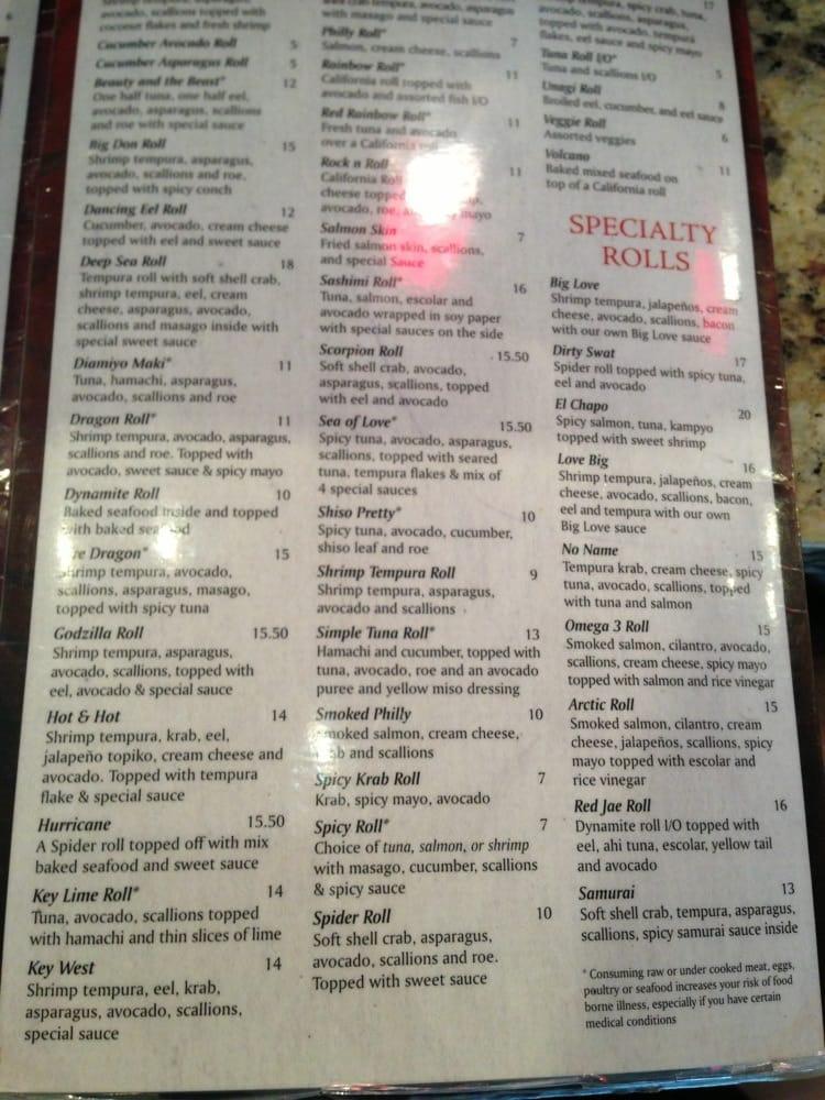 Menu at Pacific Rim restaurant, Merritt Island