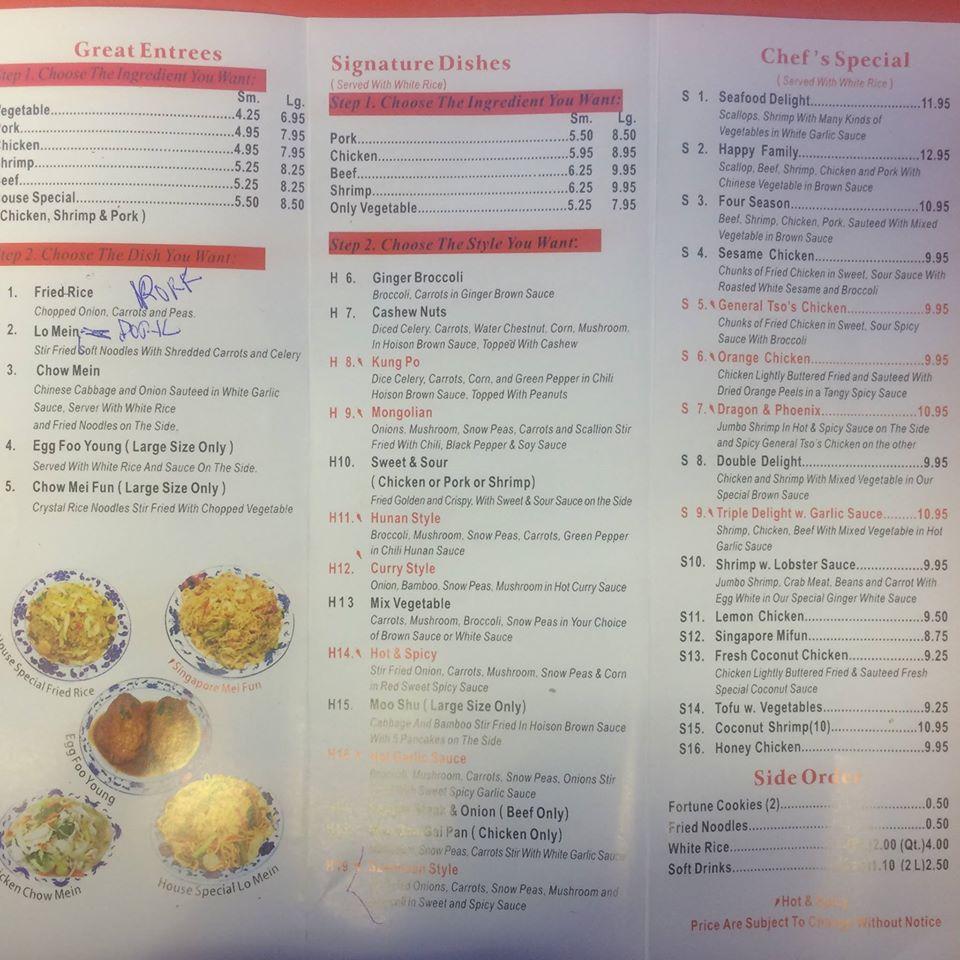 Carta del restaurante Son Chinese Cousine, Oklahoma City