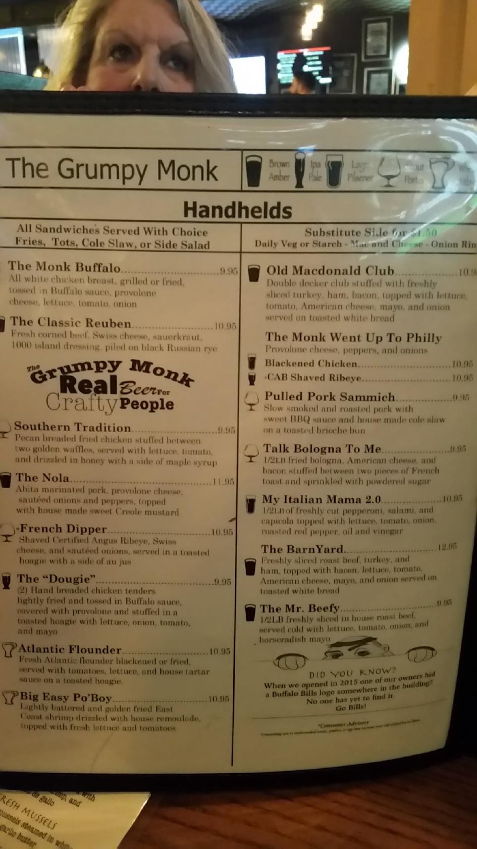 Menu at The Grumpy Monk Carolina Forest restaurant, Myrtle Beach
