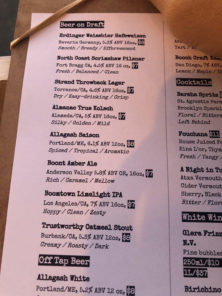 Menu at Barsha, Hermosa Beach, Aviation Blvd