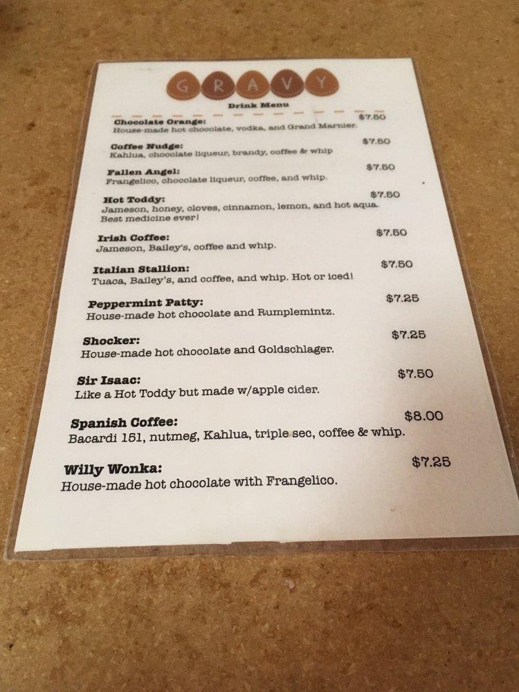 Menu at Gravy restaurant, Portland, N Mississippi Ave